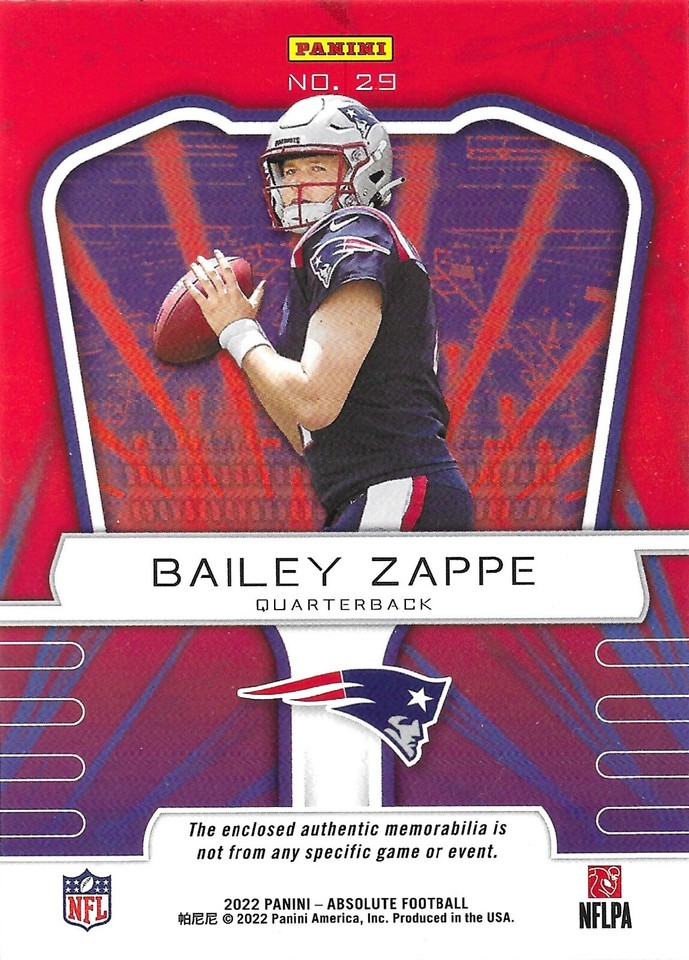 2022 Absolute Football War Room Materials Bailey Zappe No. 29 19/49 4 ...