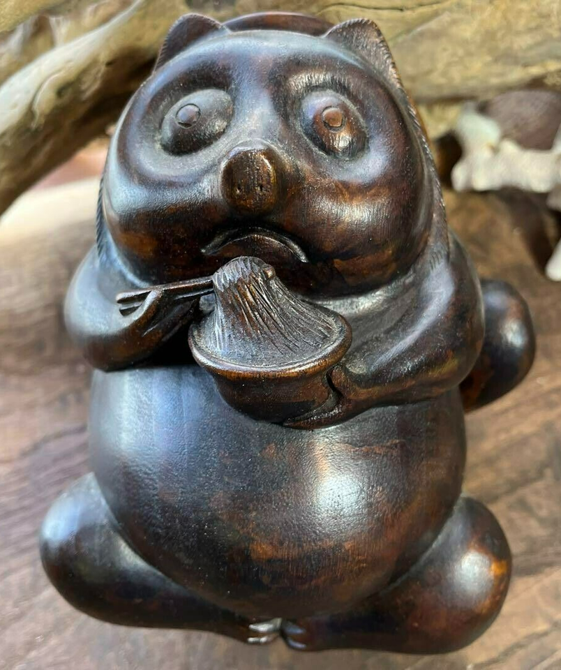 Vintage Japanese Wooden Figurine Ornament Raccoon Dog Tanuki Ramen | eBay