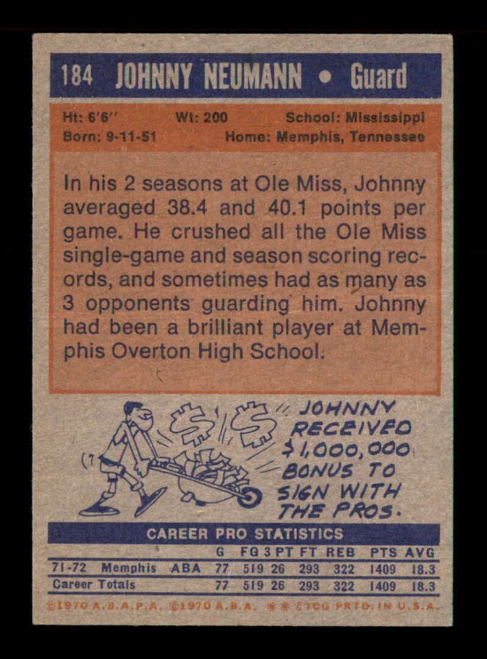 1972 Topps #184 Johnny Neumann VG X3021935 | eBay