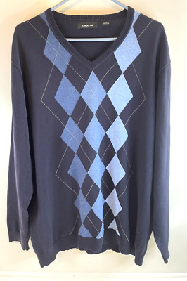 Men's Claiborne Argyle Multicolor Diamond Sweater. XL. 100% Cotton ...
