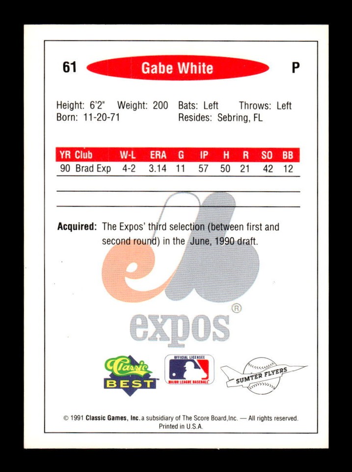 1991 Classic Best Gabe White #61 | eBay