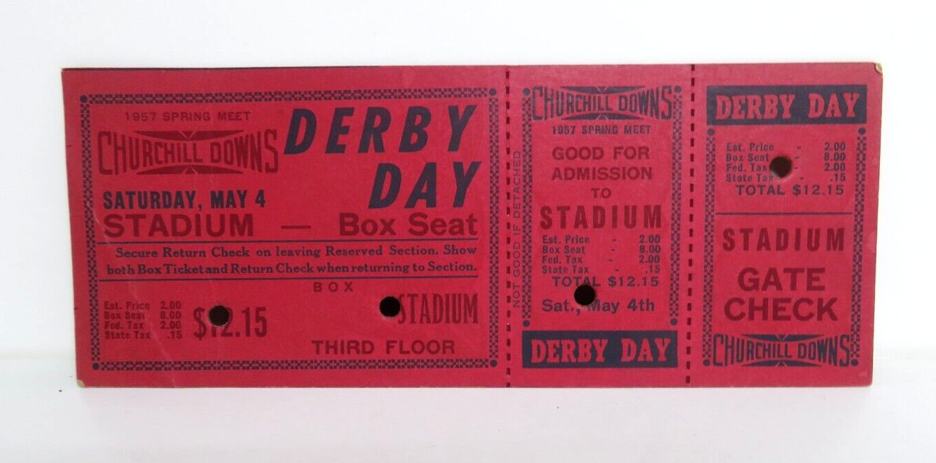 1957 Full Kentucky Derby Day Churchill Downs Stadium Box Seat Ticket | eBay