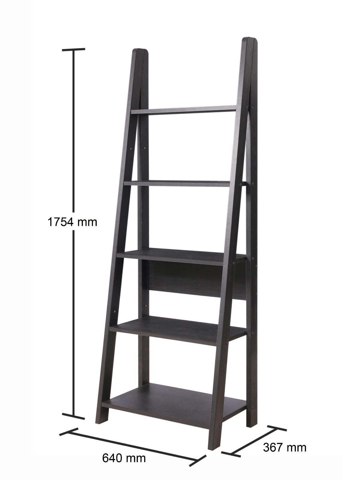 Black Step Ladder Shelving Unit 5 Tier Leaning Bookshelf Storage ...