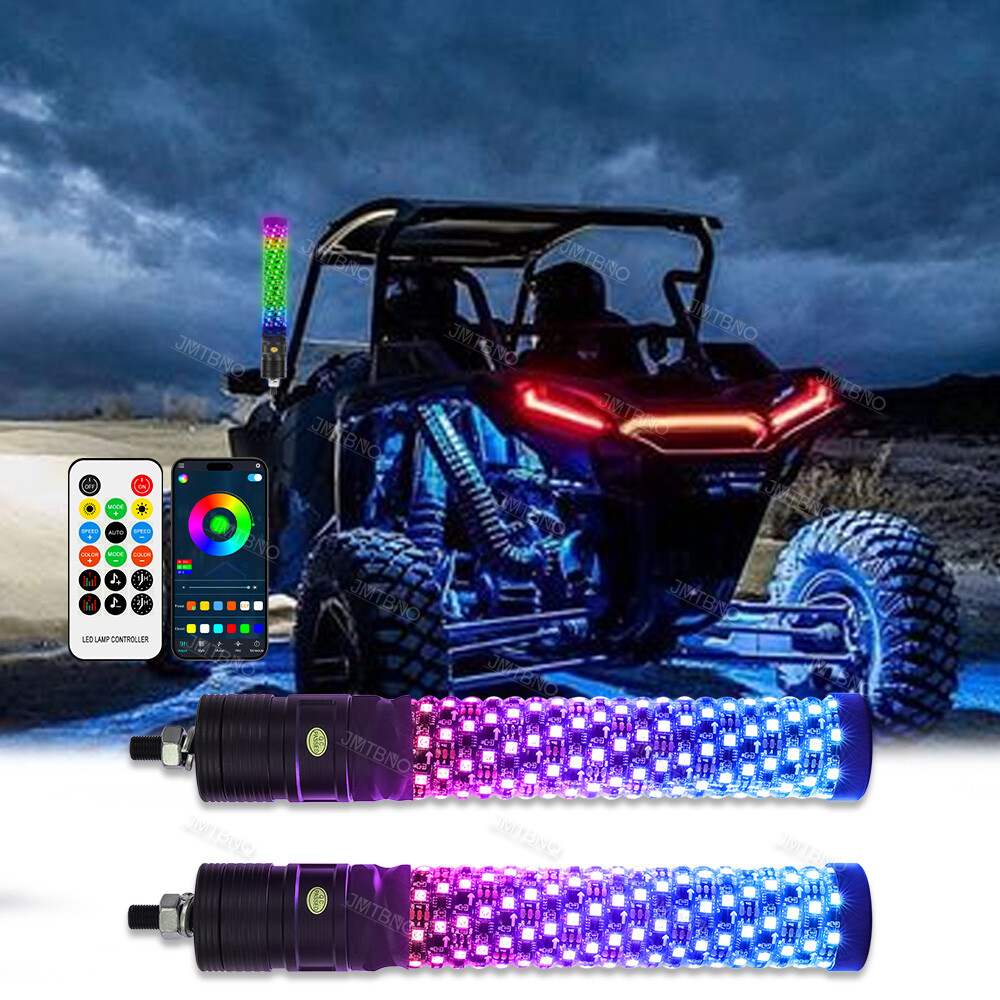 1ft Spiral RGB LED Fat Whip Light Antenna +Remote For ATV UTV Polaris ...