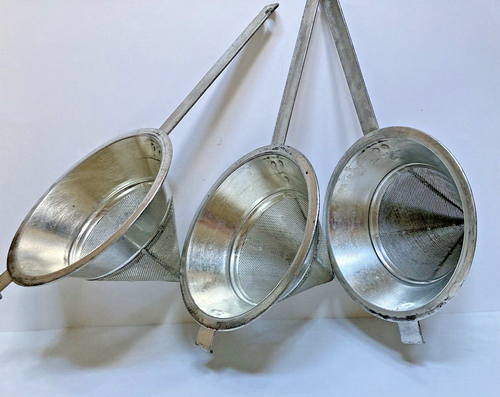 3 x Chinois Conical Strainers. Heavy Duty White Metal. 8” / 200mm. | eBay