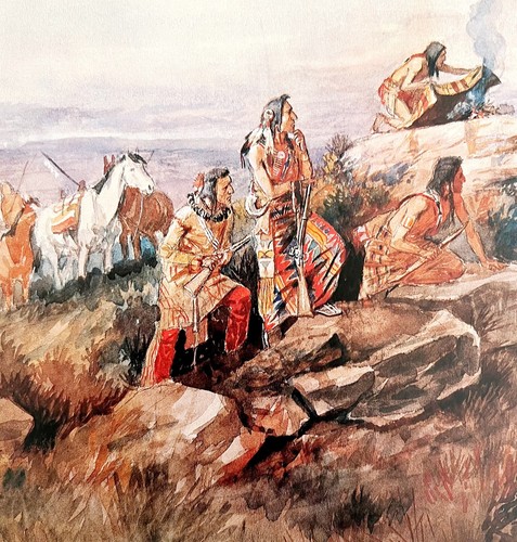 Smoke Signal Native Americans 1978 Old West Print Russell 15 x 12 ...