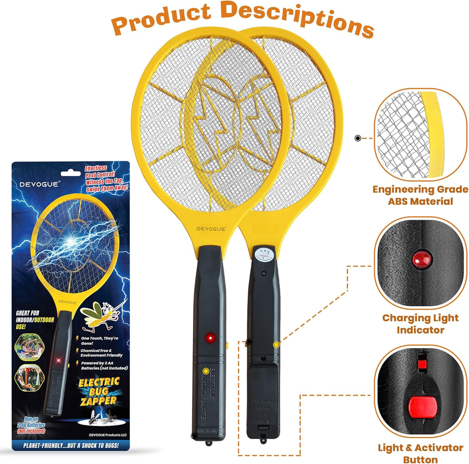 Electric Fly Swatter Bug Zapper - Battery Operated Indoor & Outdoor ...