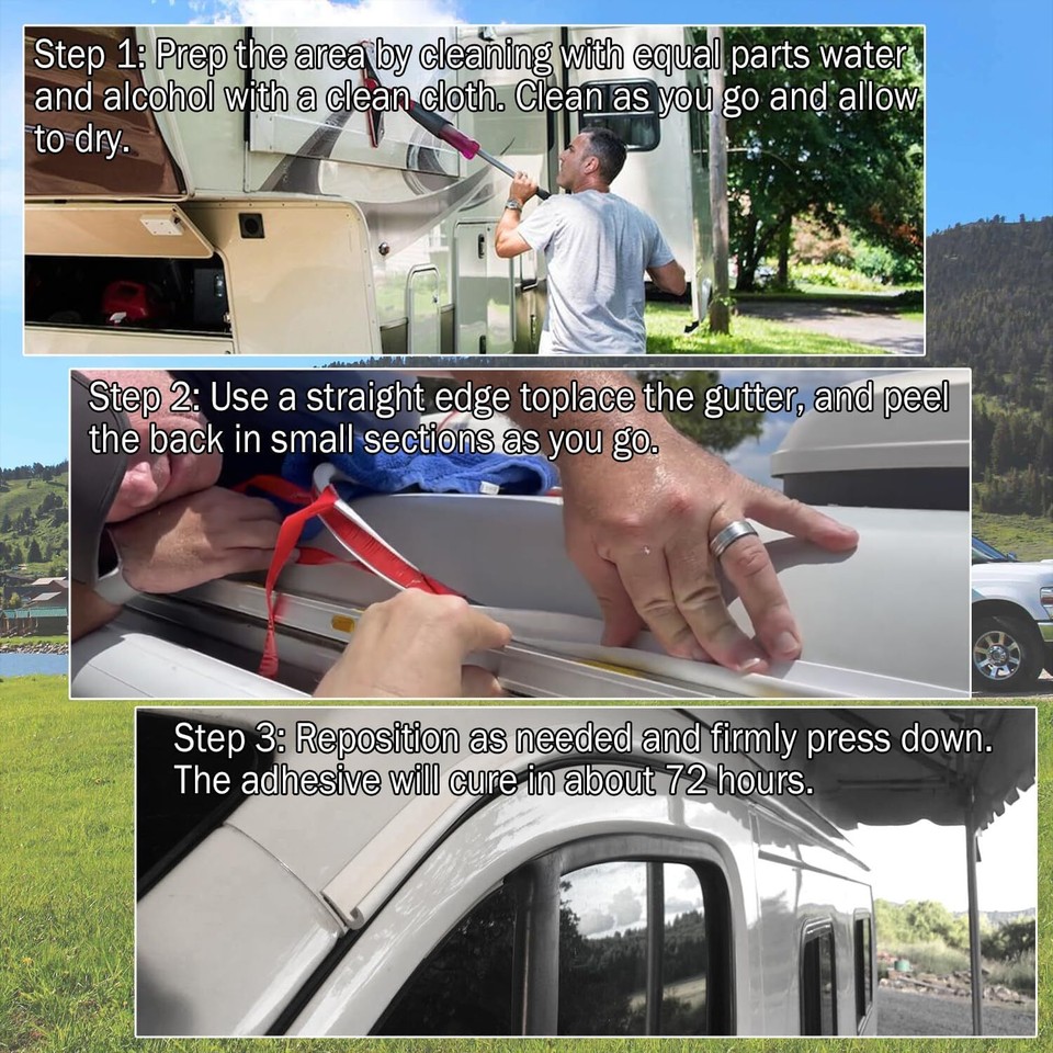 Black 16FT RV Motorhome Van J-Shape Rain Gutter PVC Drip Rail Roof ...