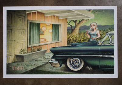 Signed Keith WEESNER poster print vtg 1958 Ford Fairlane Mid Century ...