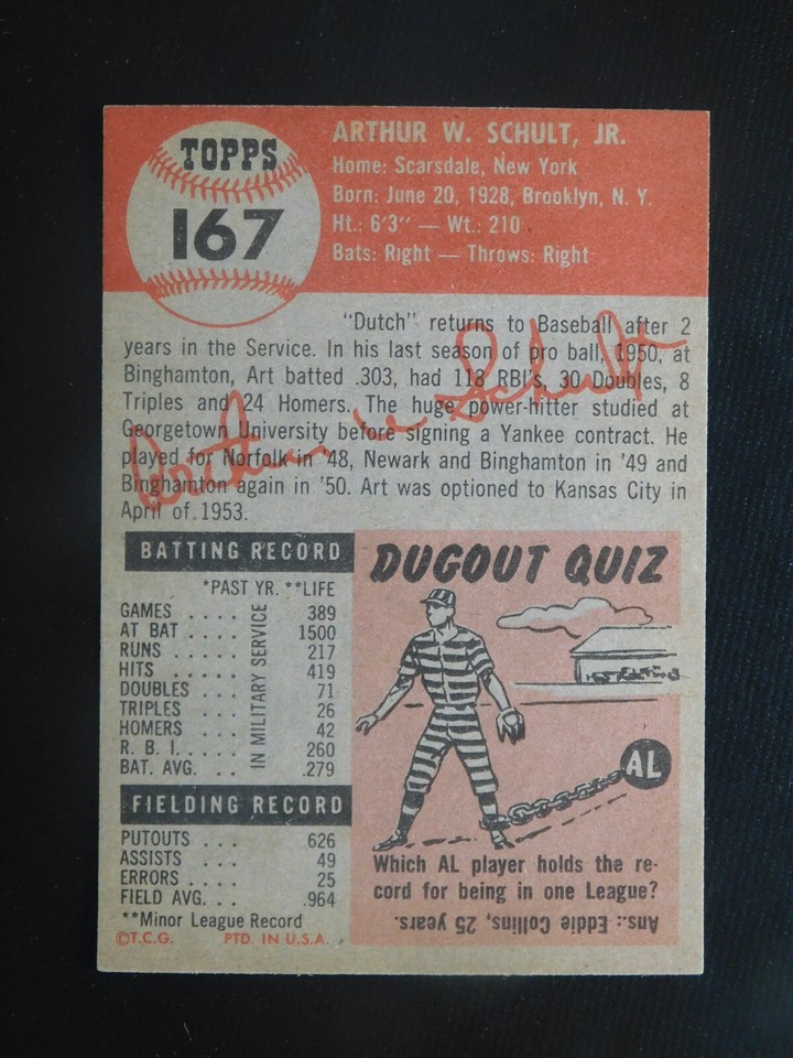 1953 Topps Baseball Card #167 Art Schult (NM) Tough | eBay