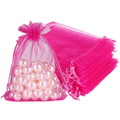 HRX Package Hot Pink Organza Bags 100pcs, 4 x 6 inch Mesh Drawstring ...