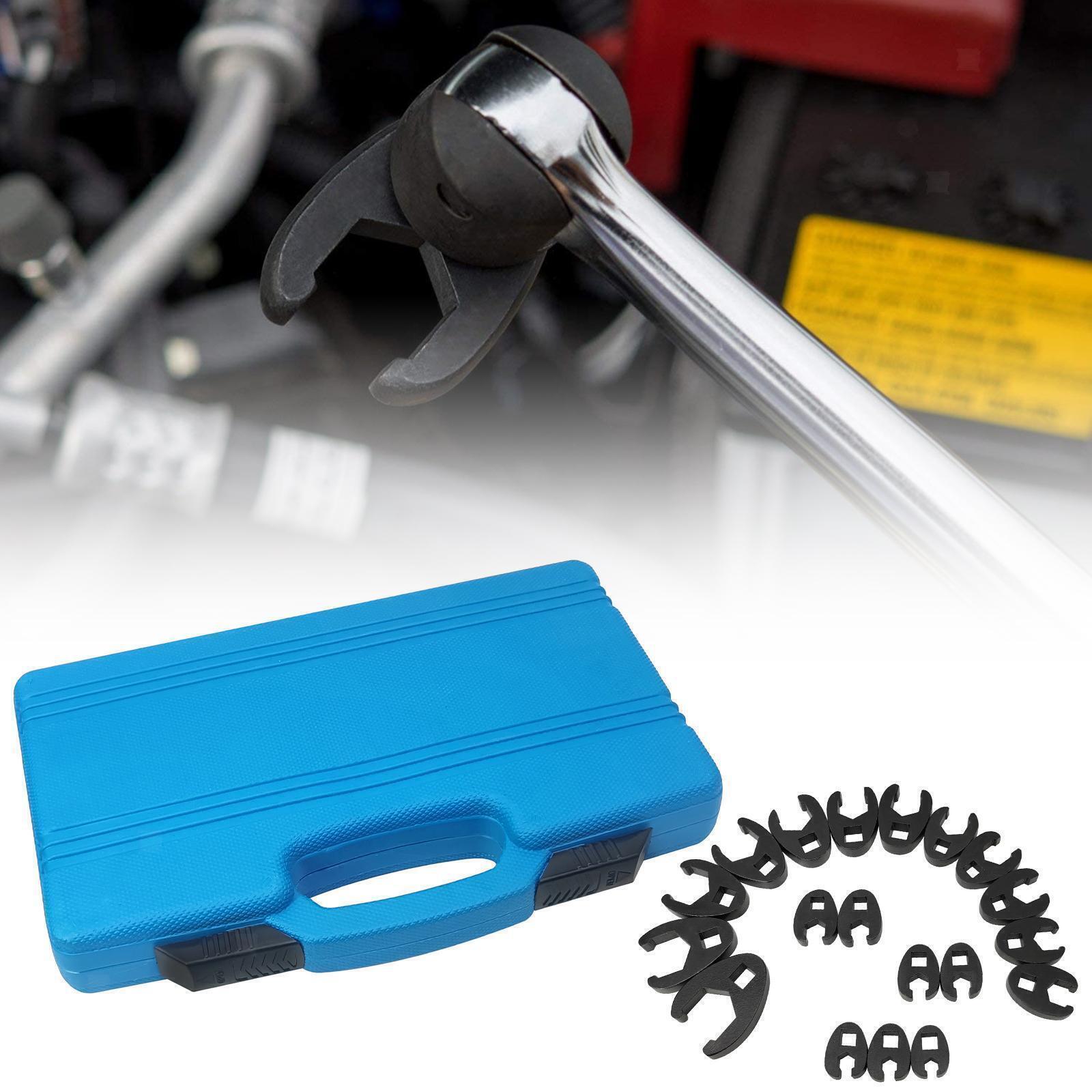 19PCS Flare Nut Crowfoot Wrench Set Metric Crows Foot Wrench Kit 3/8" 1 ...