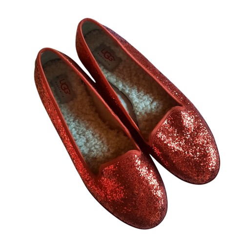 UGG Alloway Glitter Womens 9 Red Leather Shearling Slip On Flats Ruby ...