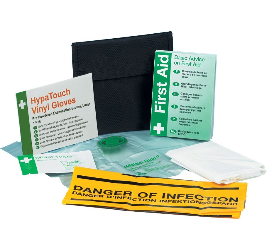 FIRST AID RESUSCITATION CPR KIT - RESUSCIADE, GLOVES, APRON, WASTE BAG ...