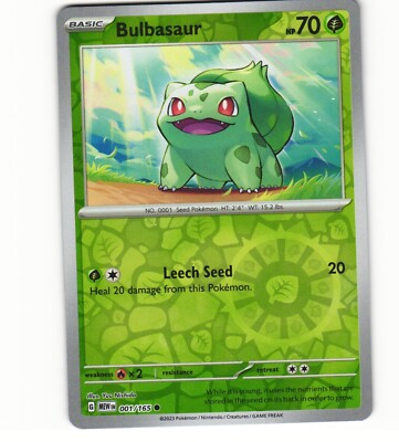 2023 Near Mint Pokemon Bulbasaur 001/165 Reverse Scarlet Violet 151 ...