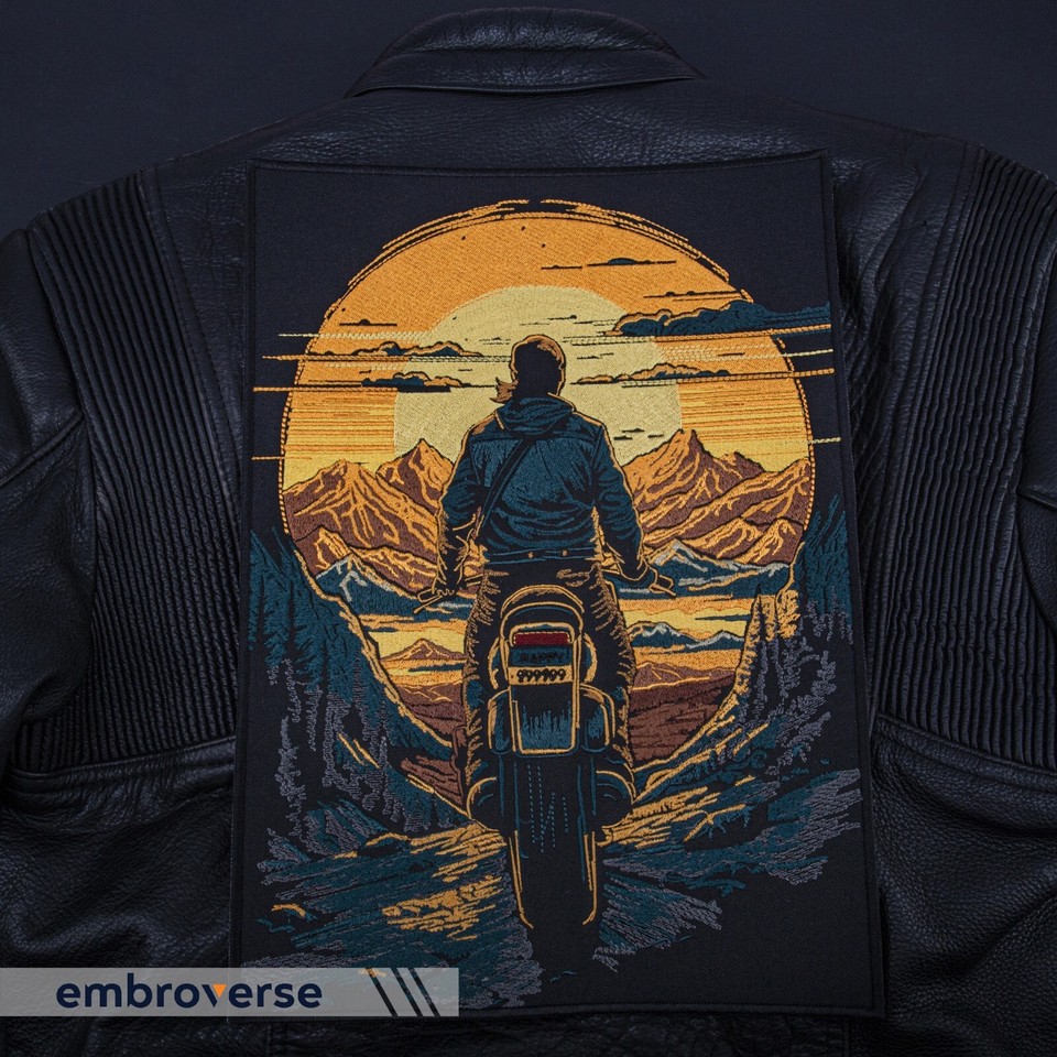 True Mountain Biker Large Back Patch, Embroidered Sunset Travel ...