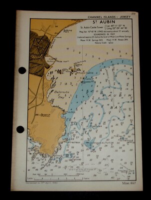 SALE - ST. AUBIN, Jersey, Channel Islands - Vintage naval WW2 map 1943 ...