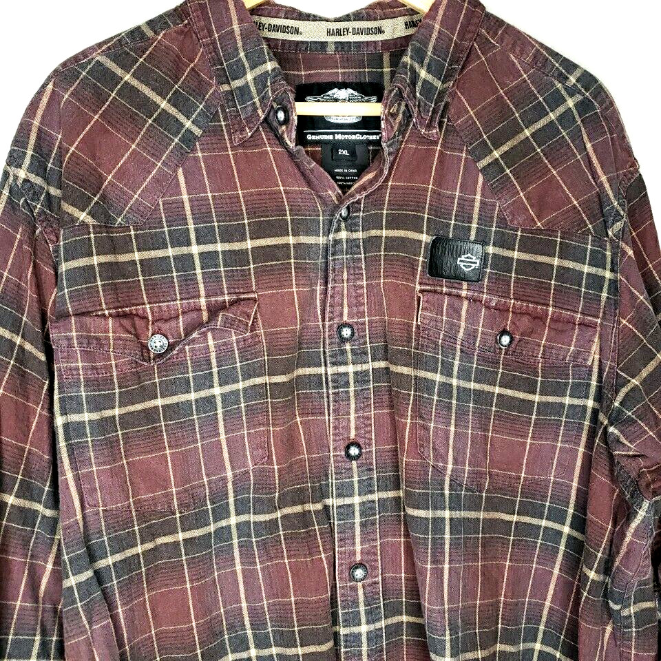 HARLEY-DAVIDSON Mens Plaid Flannel Long Sleeve Woven … - Gem