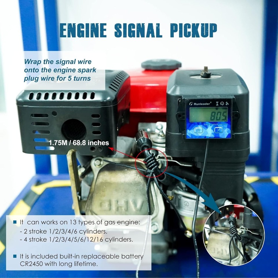 Digital Hour Meter Tachometer Gauge RPM Alert Backlight 2/4 Stroke Gas ...