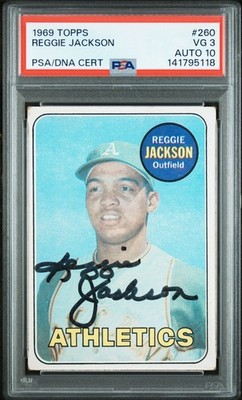 Reggie Jackson 1969 Topps Signed Baseball Rookie Card #260 PSA 3 Auto ...