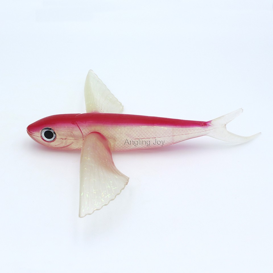 9" Pink Flying Fish Lure Big Game Trolling Lifelike Soft Body Blue Tuna ...