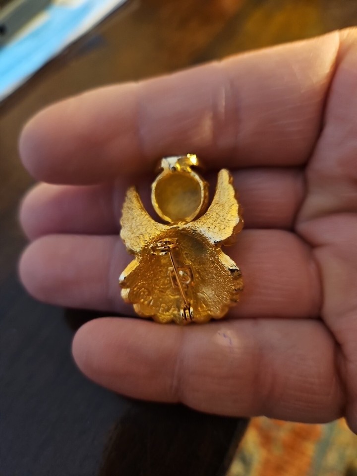 L. Razza Vintage Angel Pin Brooch Brushed Gold Rhinestone Christmas ...