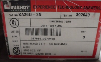 New Burndy KA36U -2N 600KCMIL-2 CU9AL Lot of Three | eBay