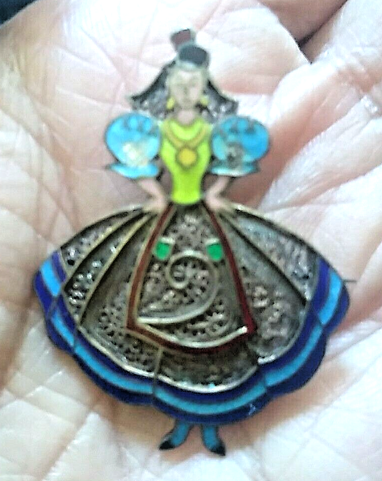Vtg Sterling Enamel Girl Brooch Filigree Signed Pin Topazio Portugal ...
