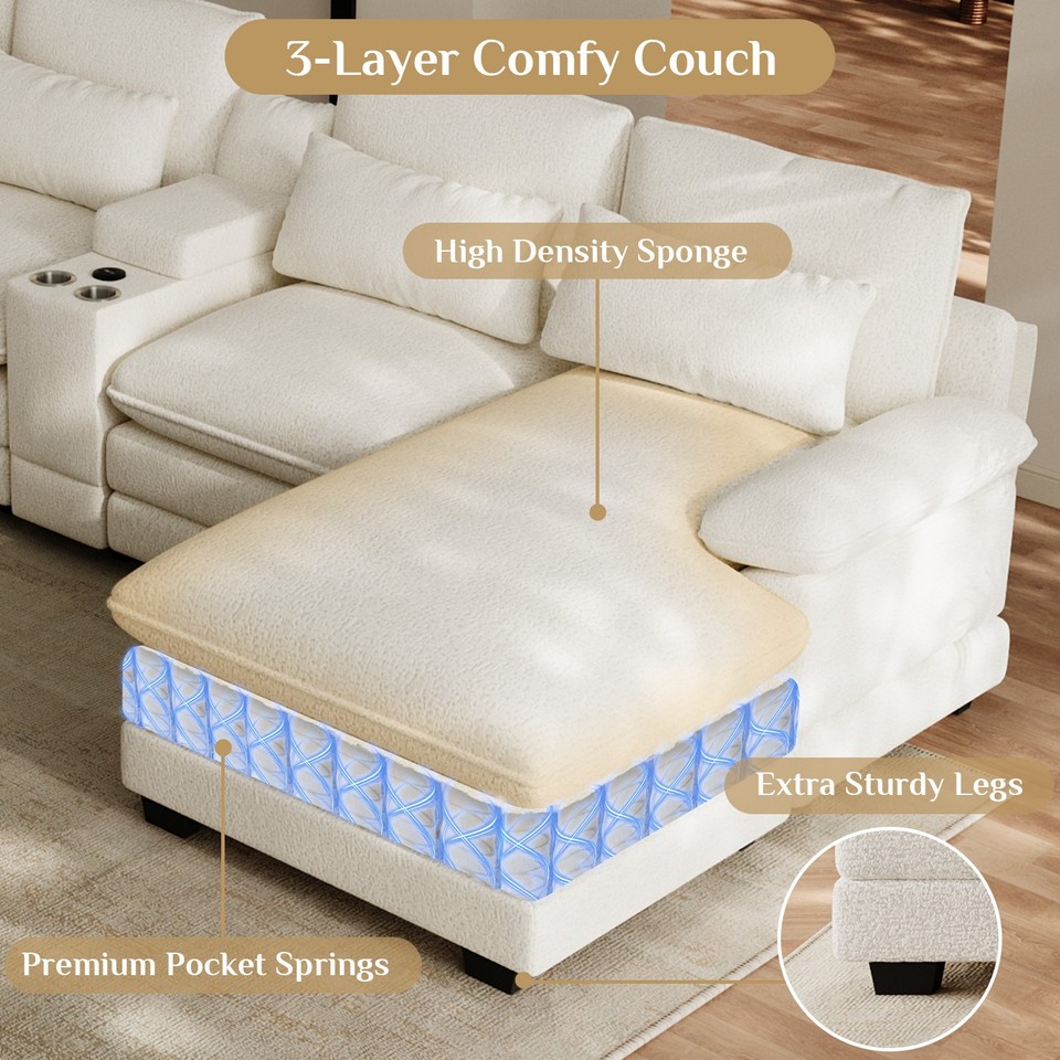 Modern 124" U-Shaped Oversized Sectional Sofa Couch w/Central Console ...