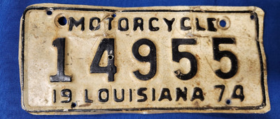 1974 Louisiana MOTORCYCLE License Plate 14955 | eBay