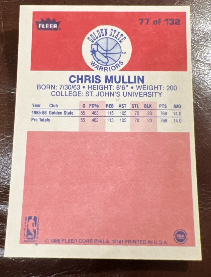 1986-87 Fleer Premier CHRIS MULLIN Rookie Card RC #77 Golden State ...