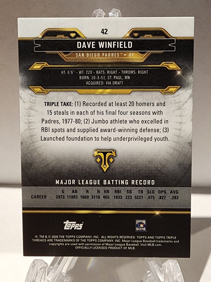 2020 Topps Triple Threads Gold Dave Winfield /99 #42 HOF SD Padres. | eBay