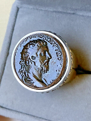 Gold & Silver Marcus Aurelius Caesar 161-180 AD Ancient Roman Coin Ring ...