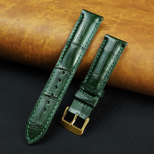 20mm Green Leather Watch Band Real Crocodile Leather Watch Strap Men ...