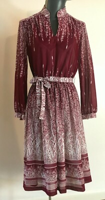 Vtg 1970s Sz 12 Bust 36 Berg Ray Frocks Border Print Dress Sash Long ...