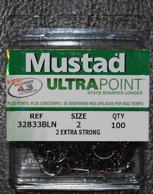 100 Mustad 32833BLN Size 2 Ultra Point 2X Strong 90 degree Jig Hooks ...