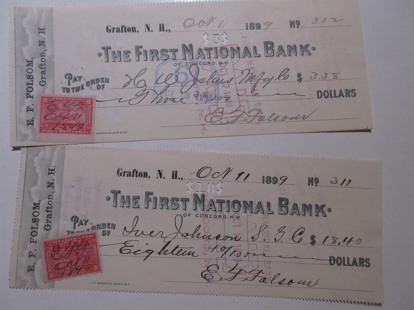 First National Bank Concord NH 2 Cent Revenue Documentary Stamp 1899 ...