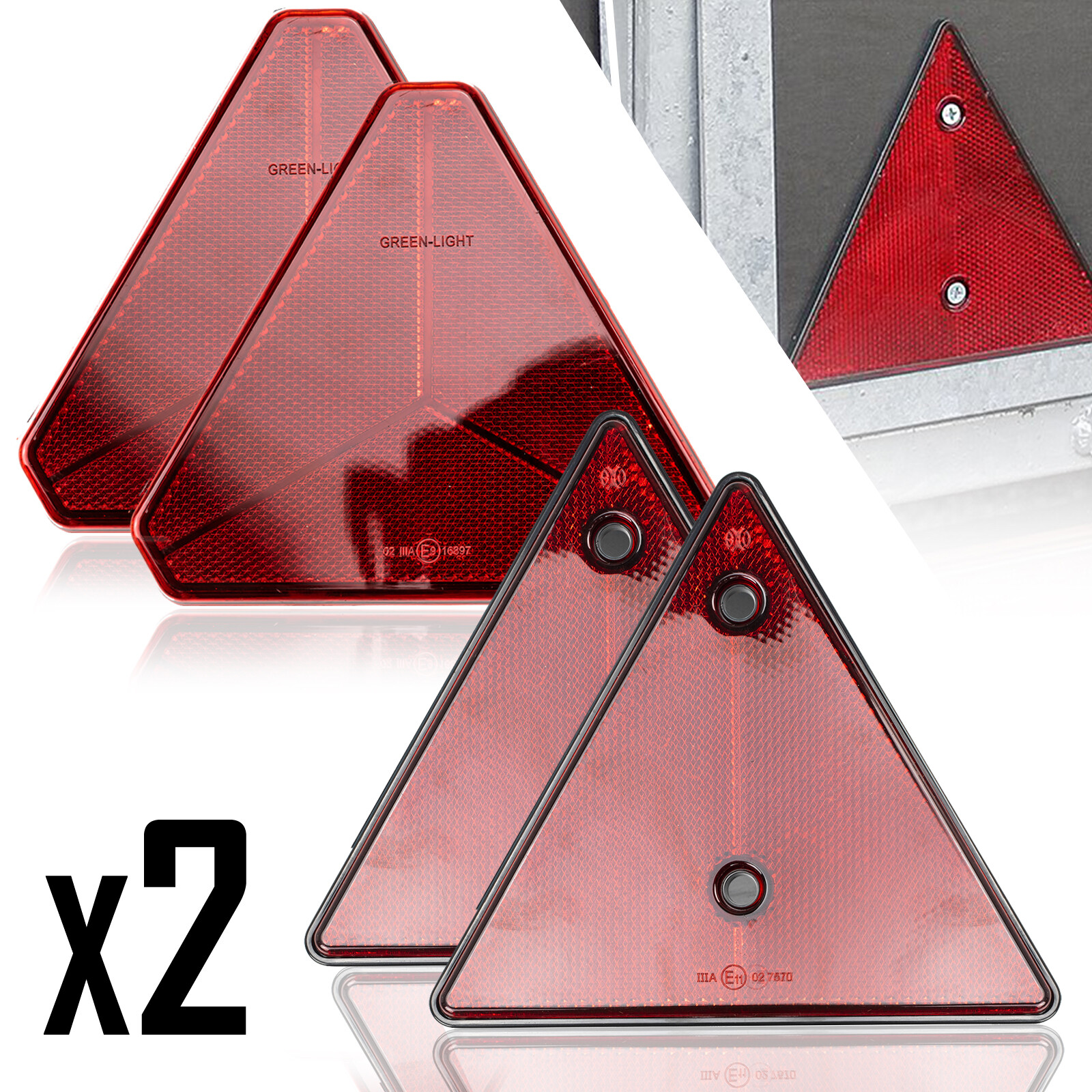 Pair Warning Triangle Reflective Reflectors Trailer Truck Rear Gatepost ...