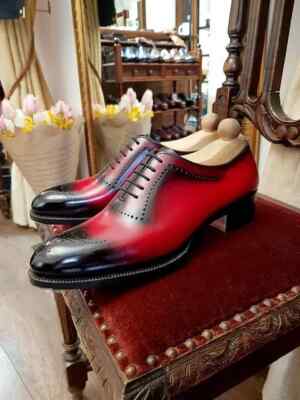 New Men’s Shaded Red Wing Tip Brogue Lace Up Handmade Dress Shoes ...