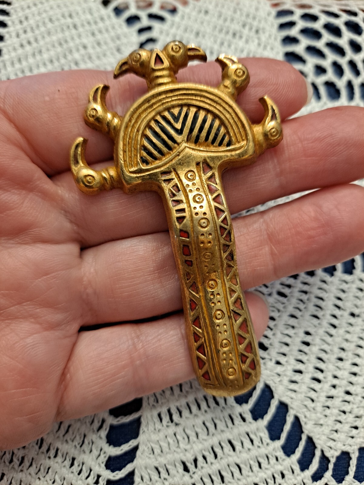 VTG Arthus Bertrand Egyptian Revival Scepter brooch. Gold plated ...