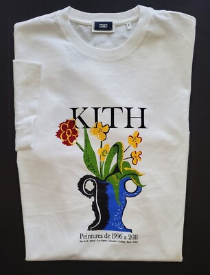 NEW KITH Mens White Tee Shirt Peintures de 1996 a 2011 Vase Flowers ...