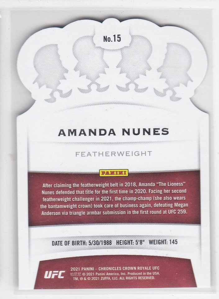 2021 Panini Chronicles Asia UFC Crown Royale #15 Amanda Nunes Silver ...