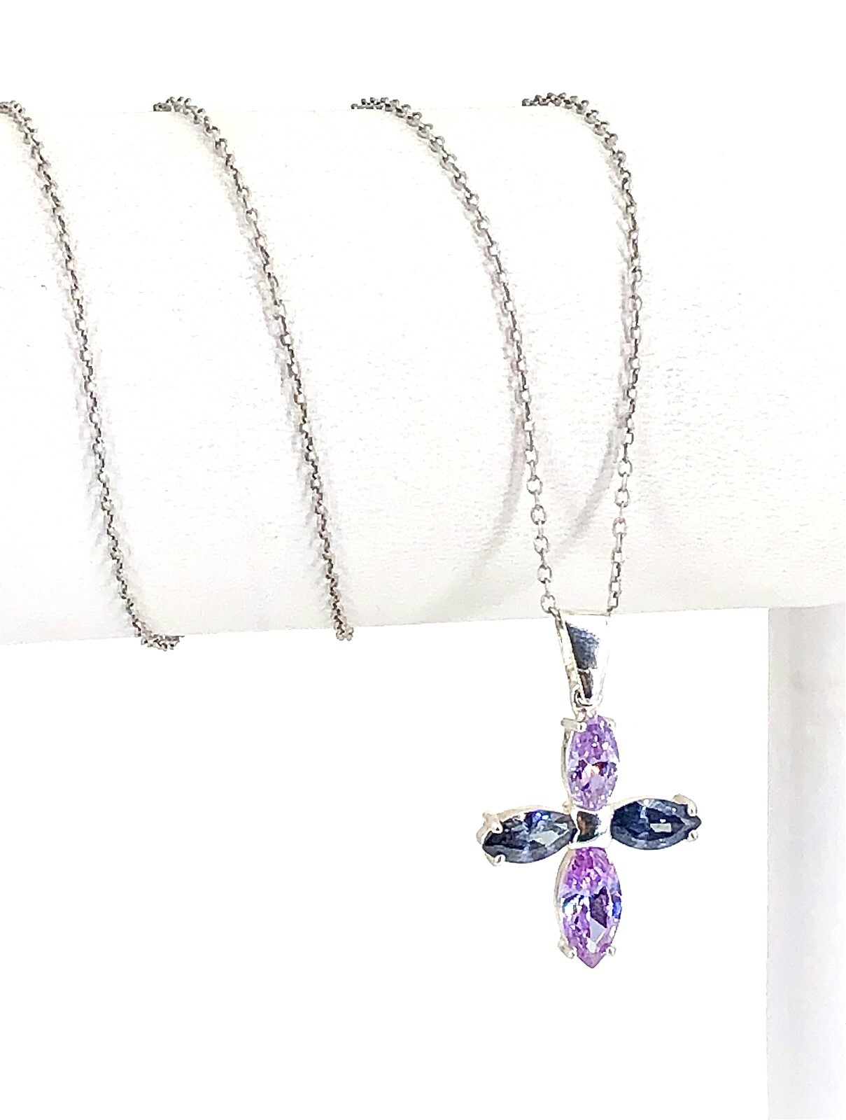 Vintage Jez .925 Sterling Silver & Glass Petite Cross Pendant Necklace ...