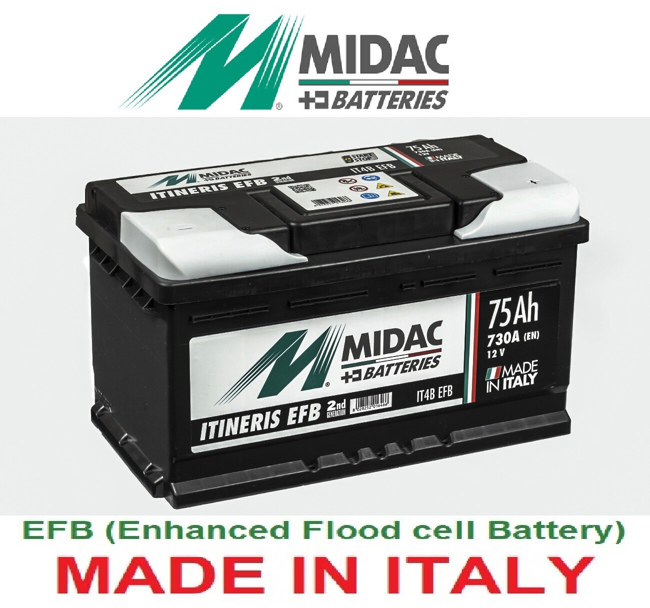 MIDAC IT4B EFB Car Battery Stop Start 12V 75Ah 730A FORD TRANSIT ...