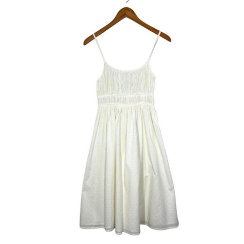 H&M Cream Sleeveless Midi Cotton Sundress Sz 4 Swiss Dot CottageCore ...