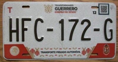 SINGLE MEXICO state of GUERRERO LICENSE PLATE - HFC-172-G - AUTOMOVIL ...