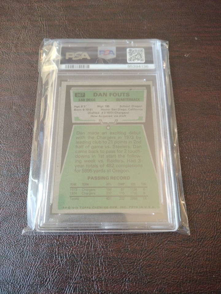 1975 TOPPS FOOTBALL #367 DAN FOUTS ROOKIE RC CHARGERS HOF PSA 6 | eBay