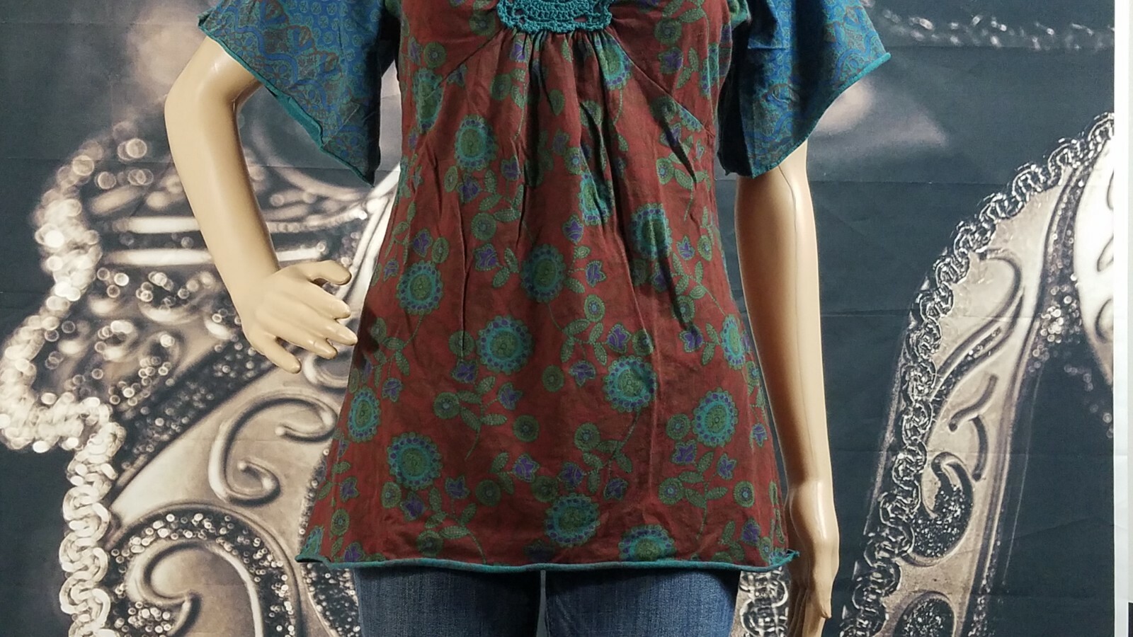 Unity World Wear Top Short Sleeve Floral Paisley Embroidered Womens ...