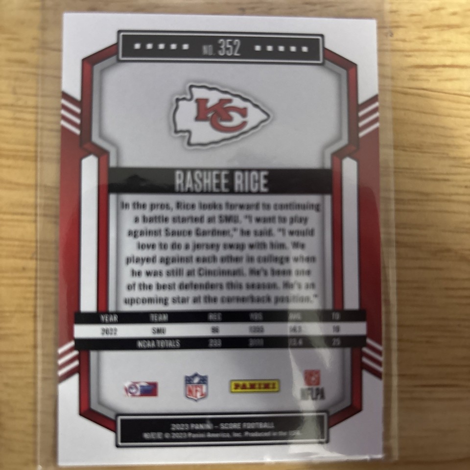 🏈 2023 Rashee Rice Panini Score Football Rookie Card WR Chiefs # 352 👀 ...