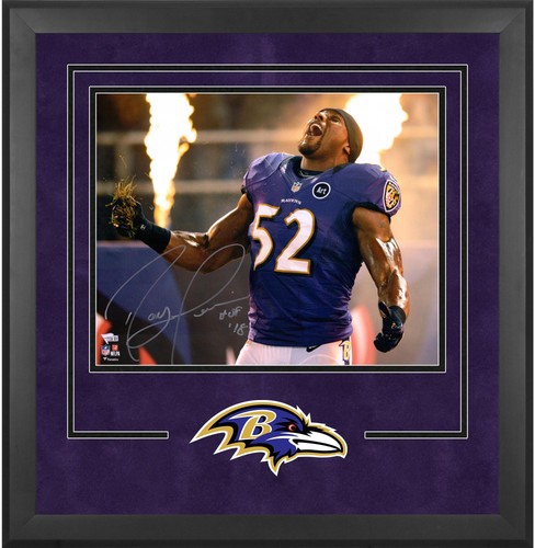 Ray Lewis Ravens Dlx Frmd Signed 16 x 20 Introduction Photo & "HOF 18 ...